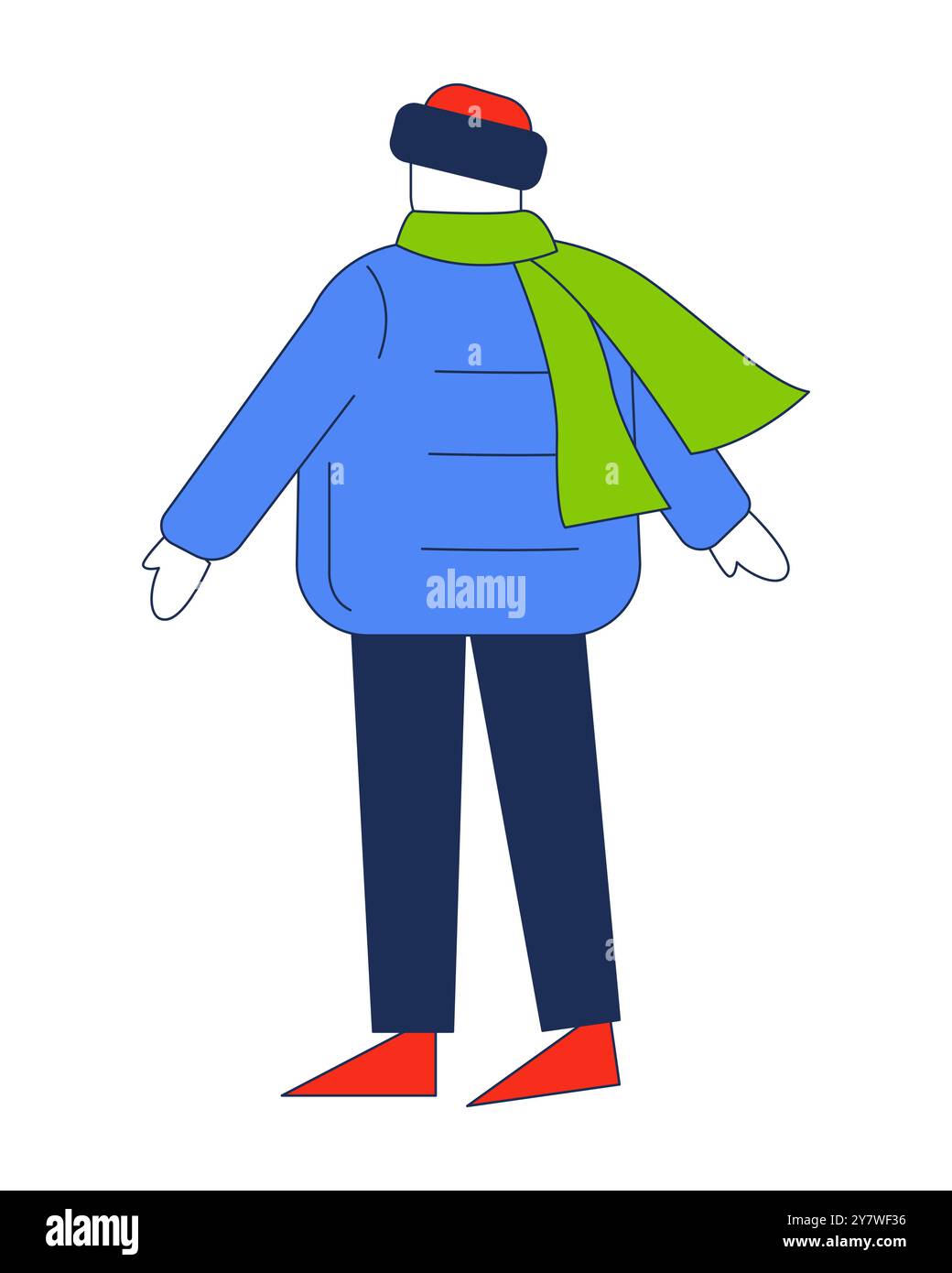 Puffer jacket man in hat knitted scarf 2D cartoon character Stock ...