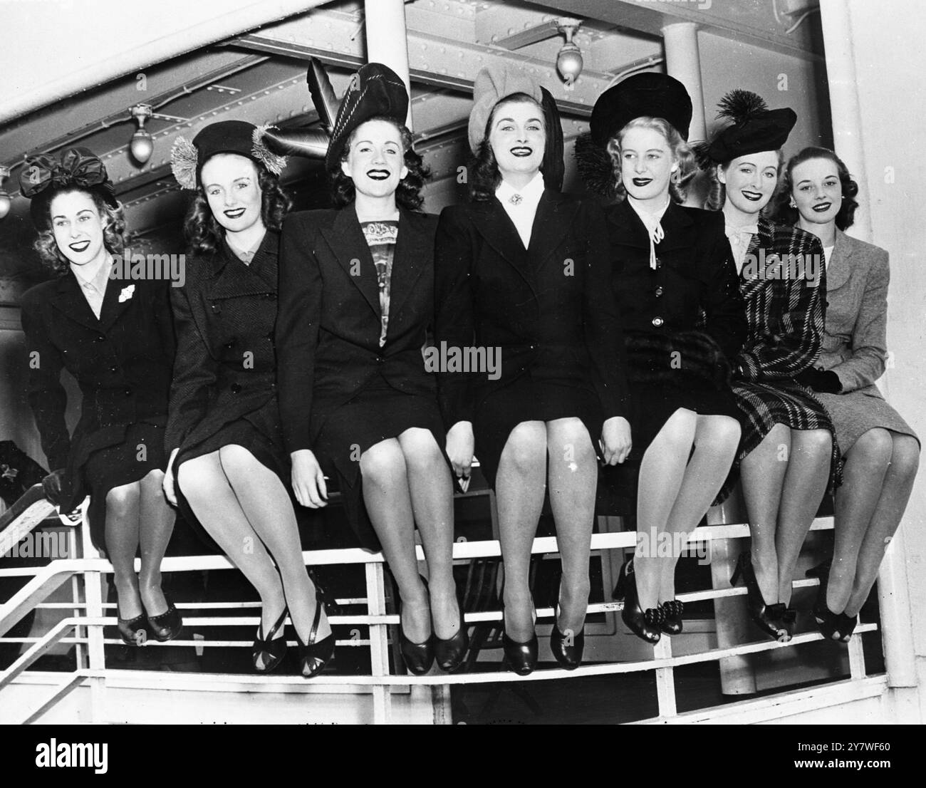 Posed on the Queen Elizabeth are left to right: Margaret Mullins ...