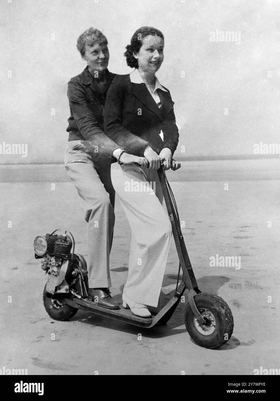 Amelia Earhart and June Travis, her film actress pupil, using the new ...