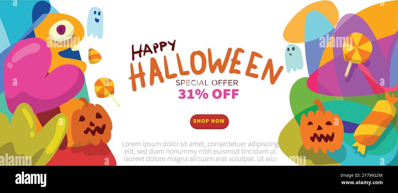 happy halloween banner concept. abstract geometric liquid form. monster ...