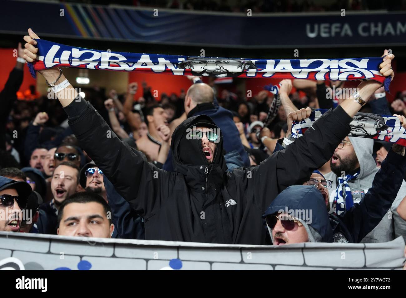 Paris Saint Germain fans inside the Emirates Stadium, London ahead of ...