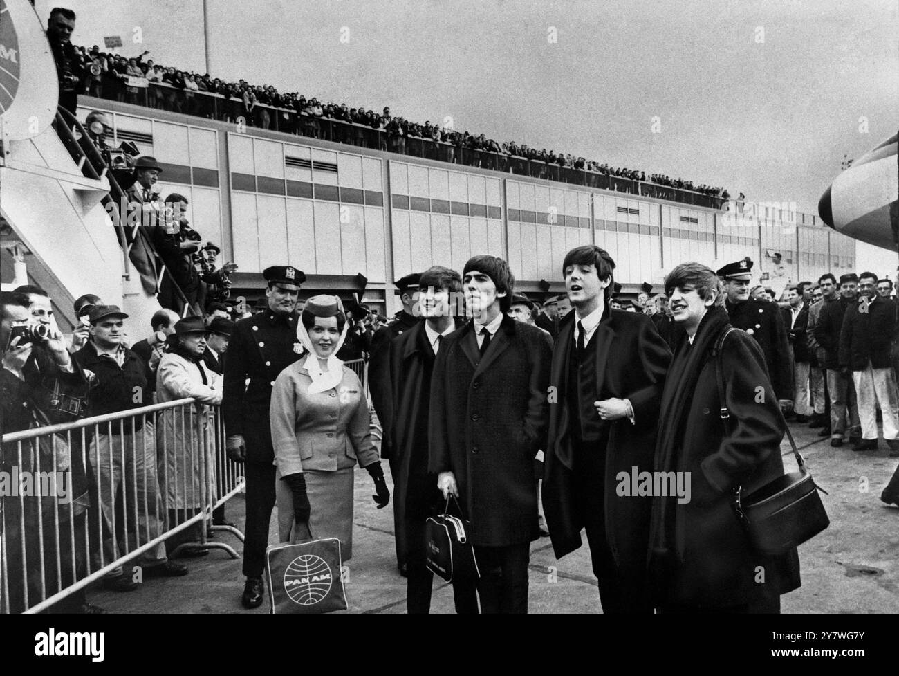 The Beatles on arrival at John F Kennedy airport , New York face ...