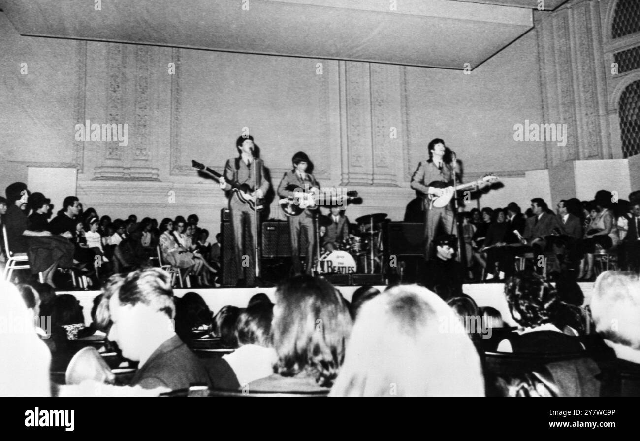 The Beatles on stage at Carnegie Hall , New York , USA 13th February ...