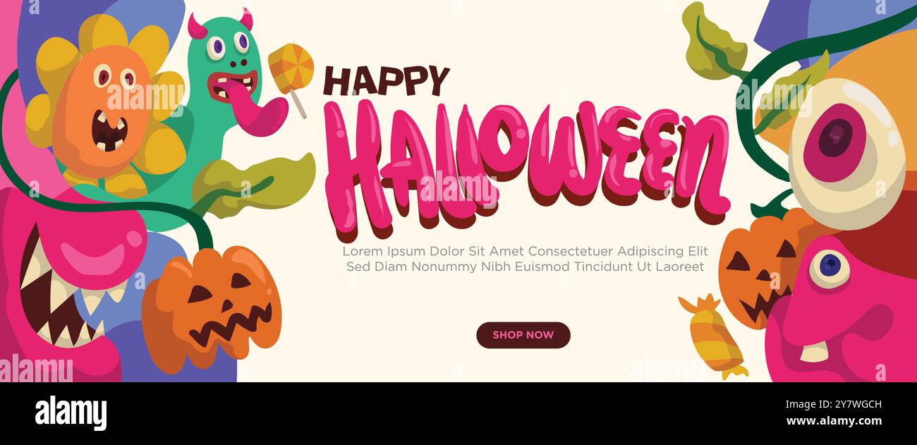 happy halloween banner concept. abstract geometric liquid form. monster ...