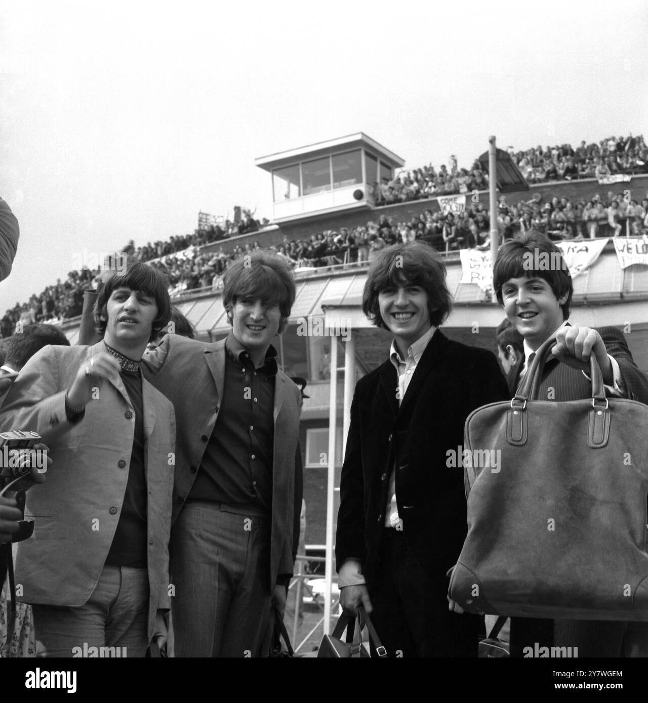 The Beatles leaving London airport for a nationwide tour of the USA ...