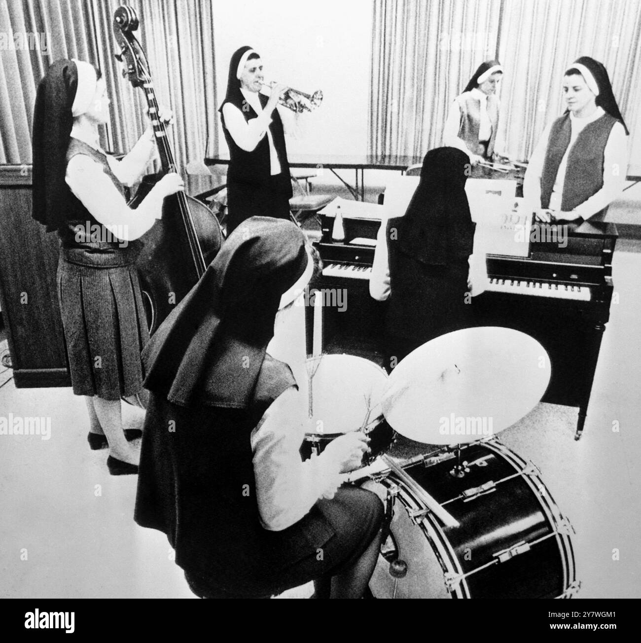 The uniforms are unusual for jazz musicians ... but these six nuns play ...