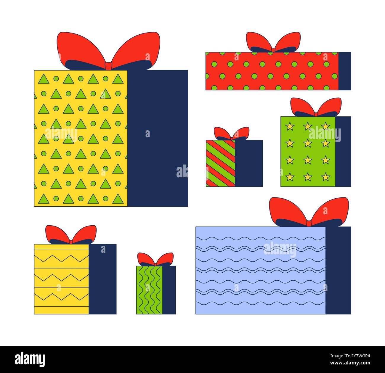Wrapped gifts with bows 2D cartoon objects set Stock Vector Image & Art ...