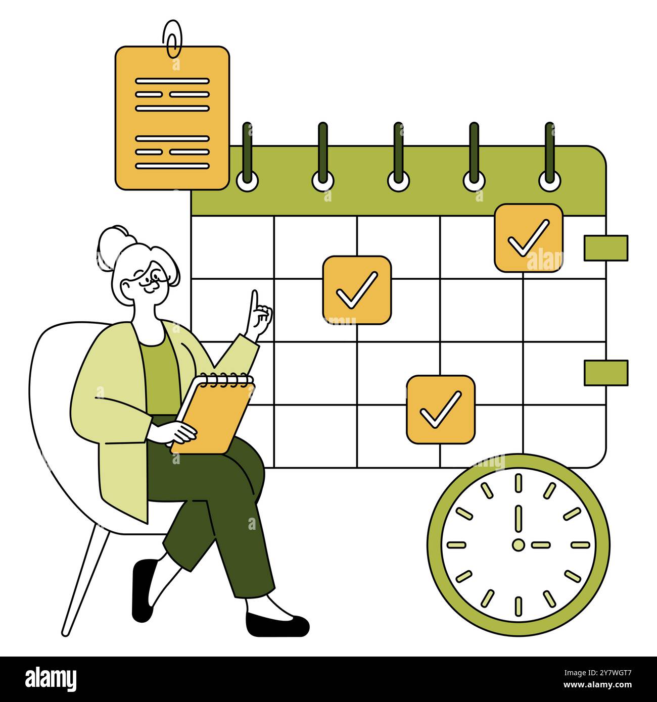 Experienced businesswoman planning schedule with calendar and clock ...