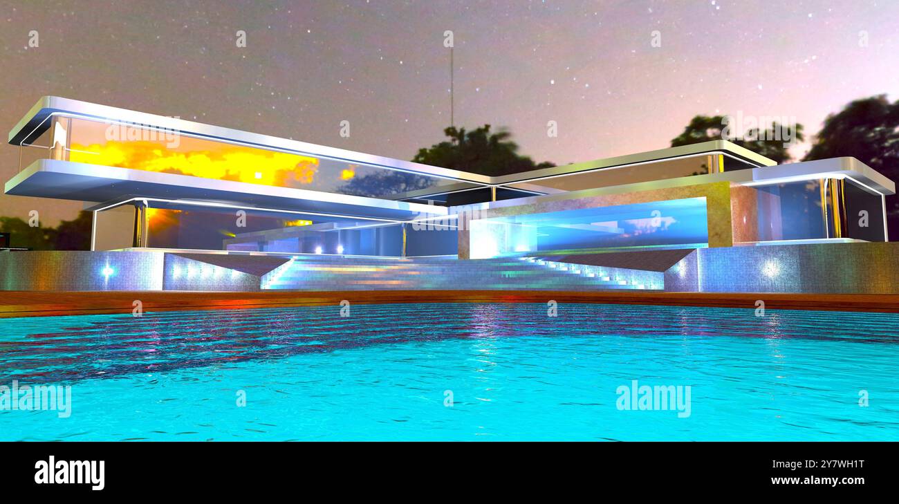 Design of advanced real estate. Steps are visible beneath the clear ...