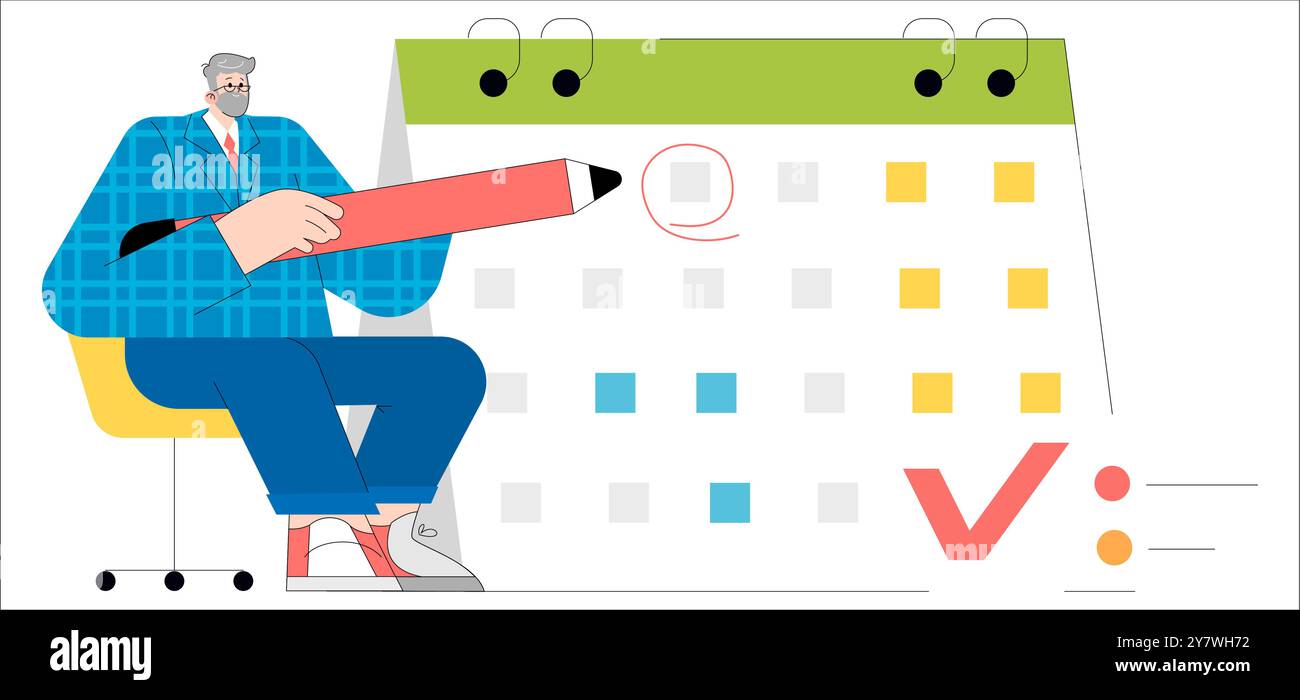 Older Businessman concept. Mature executive planning schedule with ...