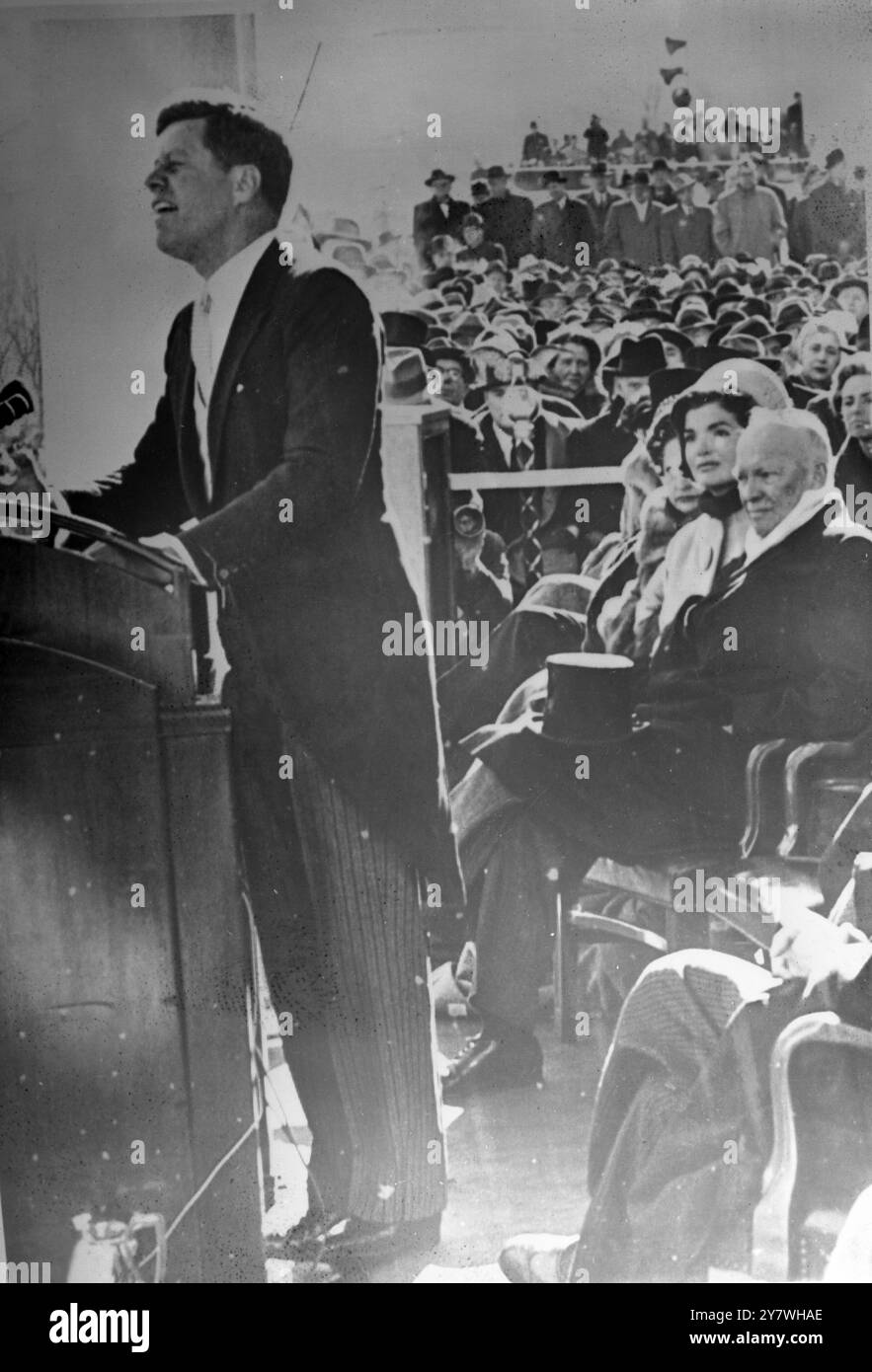 President John Kennedy makes his inaugural speech after being sworn in ...
