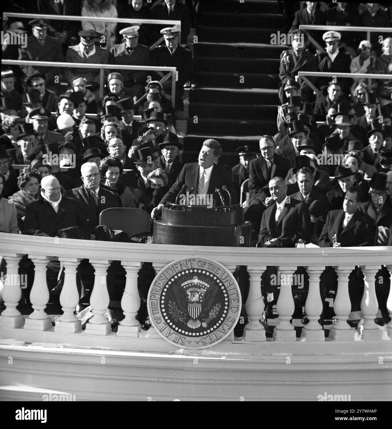President John Kennedy makes his inaugural speech after being sworn in ...