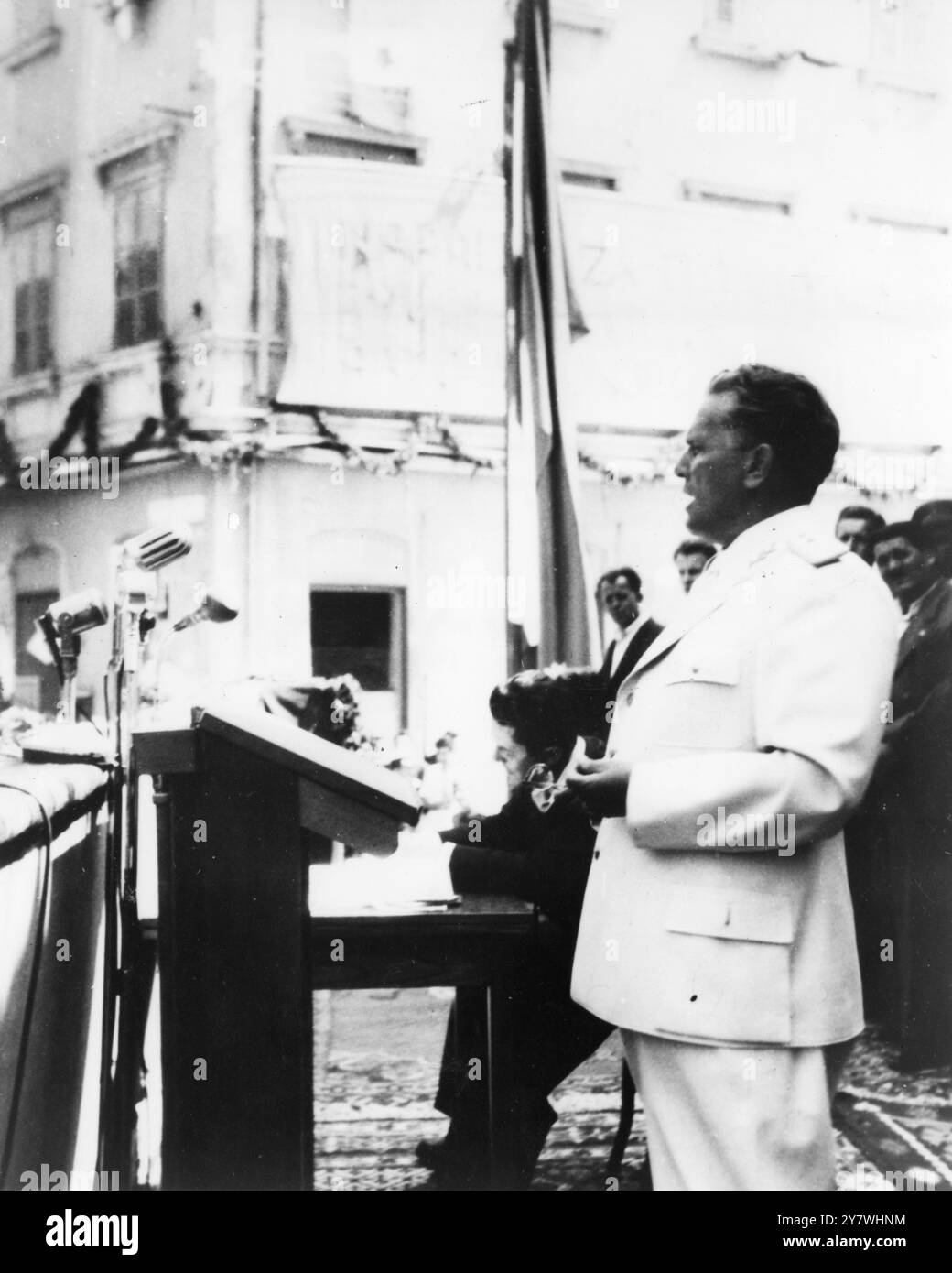 Marshal Josip Broz Tito speaking at a Labour gathering 1949 Stock Photo ...
