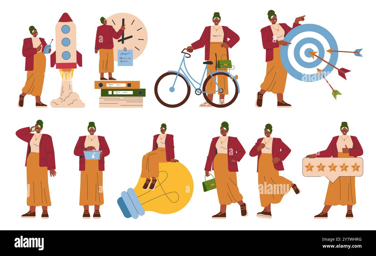 Businesswoman set. Diverse professional roles and achievements. Career ...