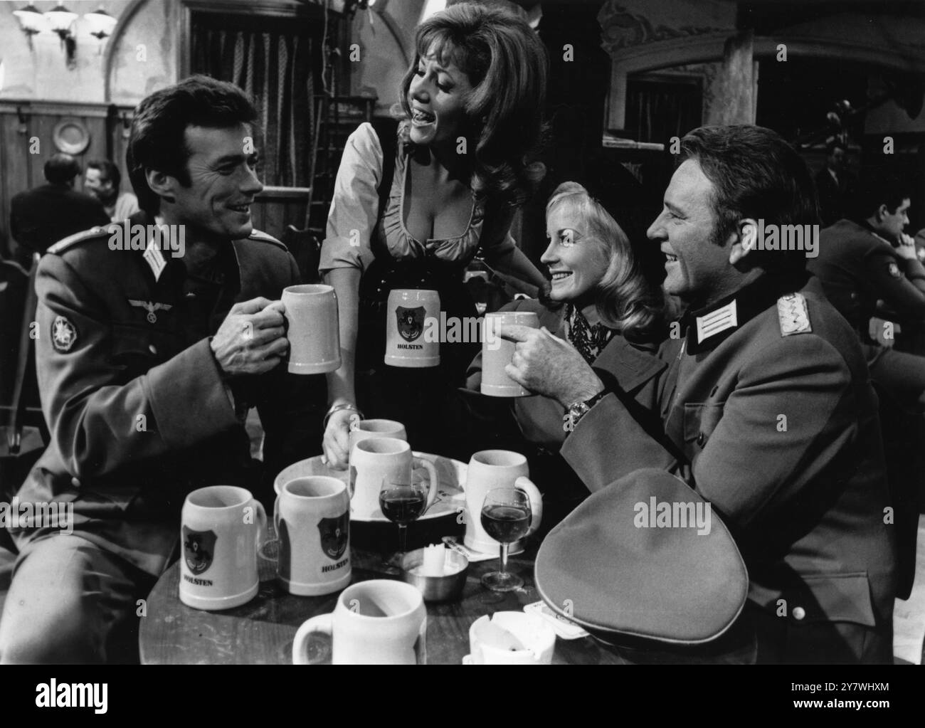 Clint Eastwood Ingrid Bitt Mary Ure And Richard Burton Enjoy Mugs Of German Beer Whilst
