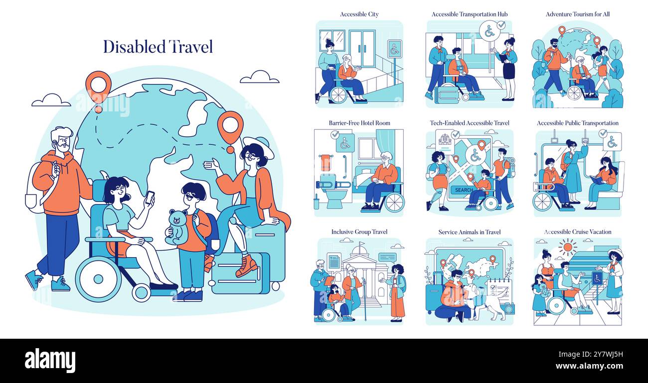 Disabled Travel set. Inclusive travel options for individuals with ...