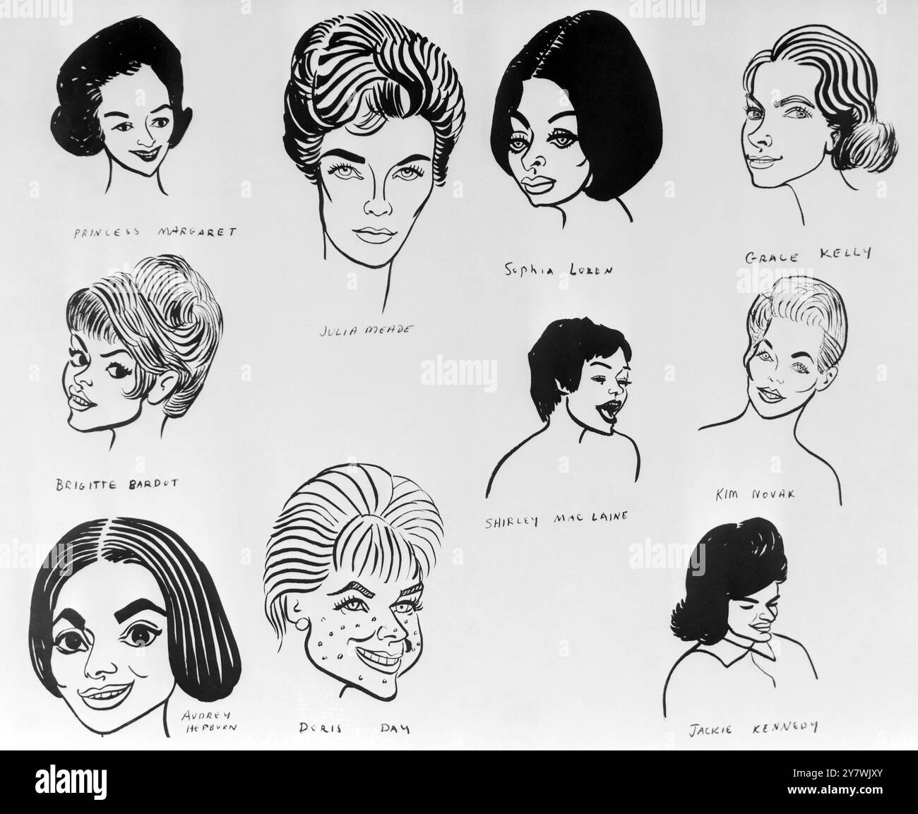 Caricatures of the ten most beautiful women in the world, selected by ...