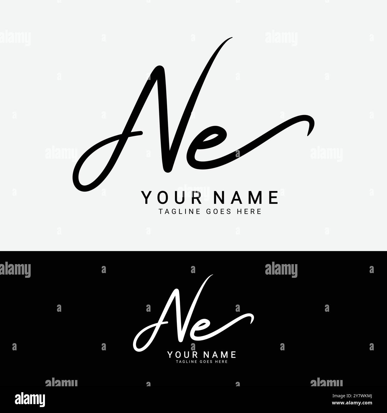 N, E, NE Initial letter logo. Alphabet NE Handwritten Signature logo ...