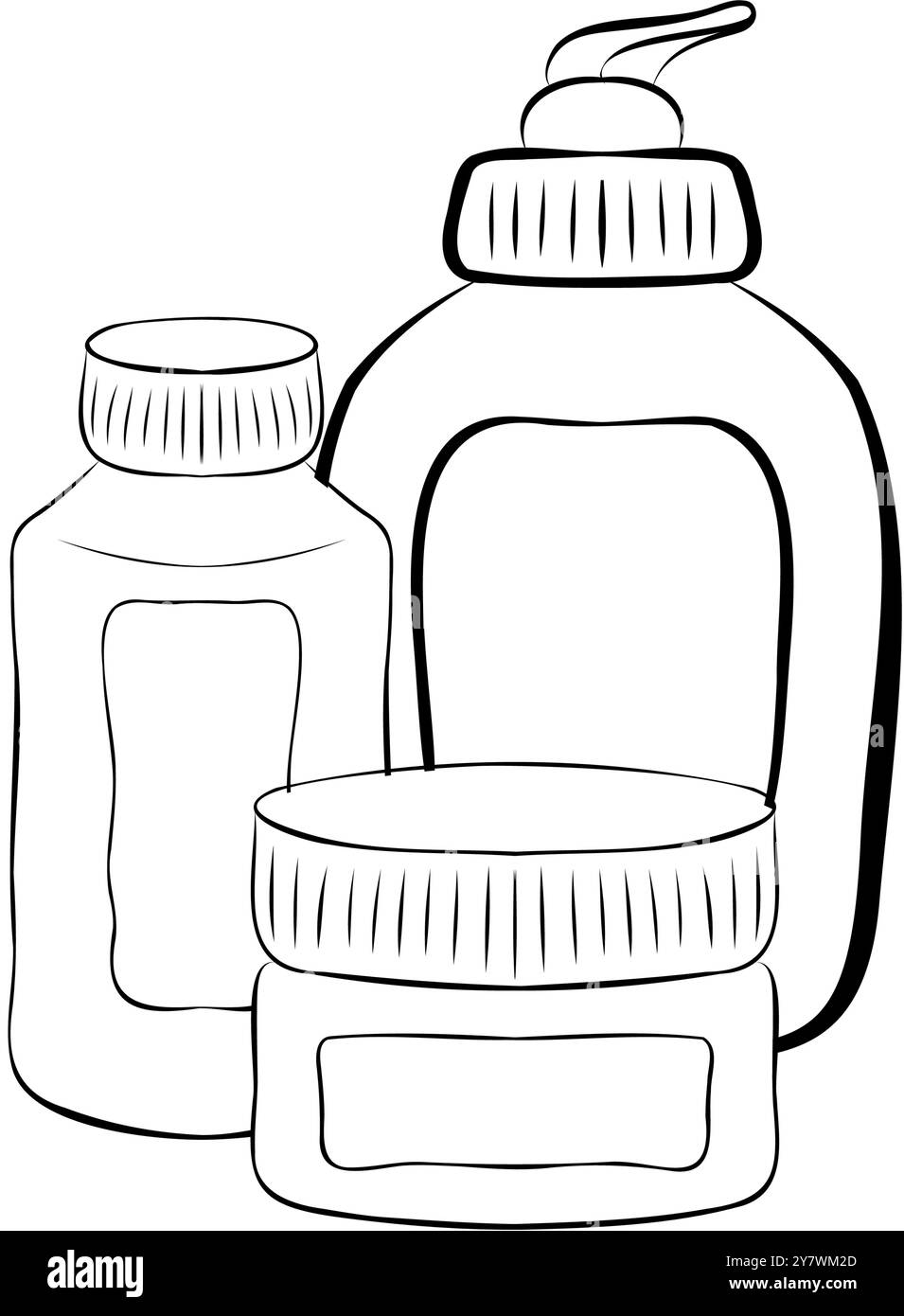 Cosmetics for skin care. line drawing. Cosmetic bottles with a ...