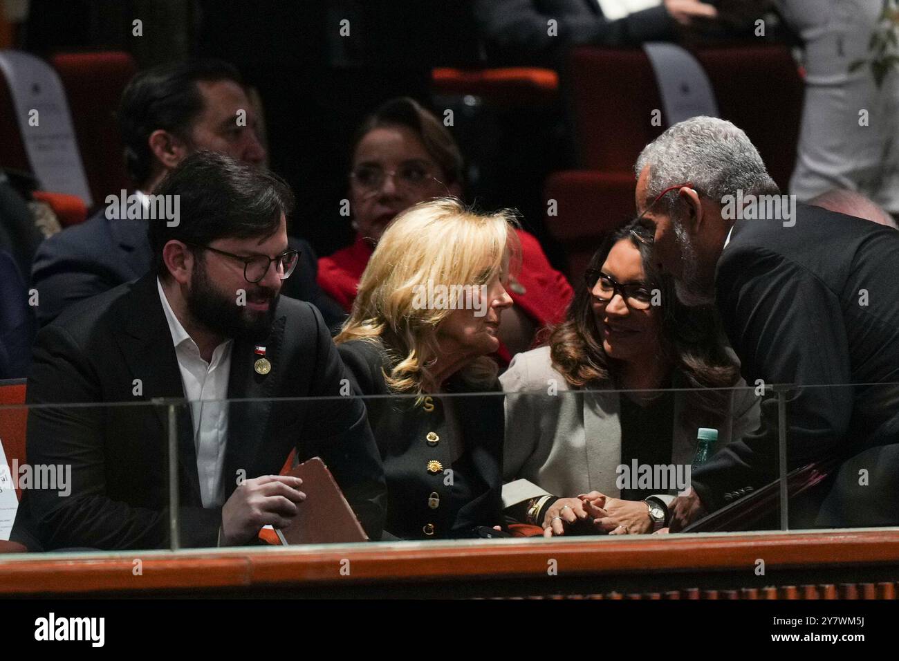 U.S. First Lady Jill Biden, center, and Chile's President Gabriel Boric ...