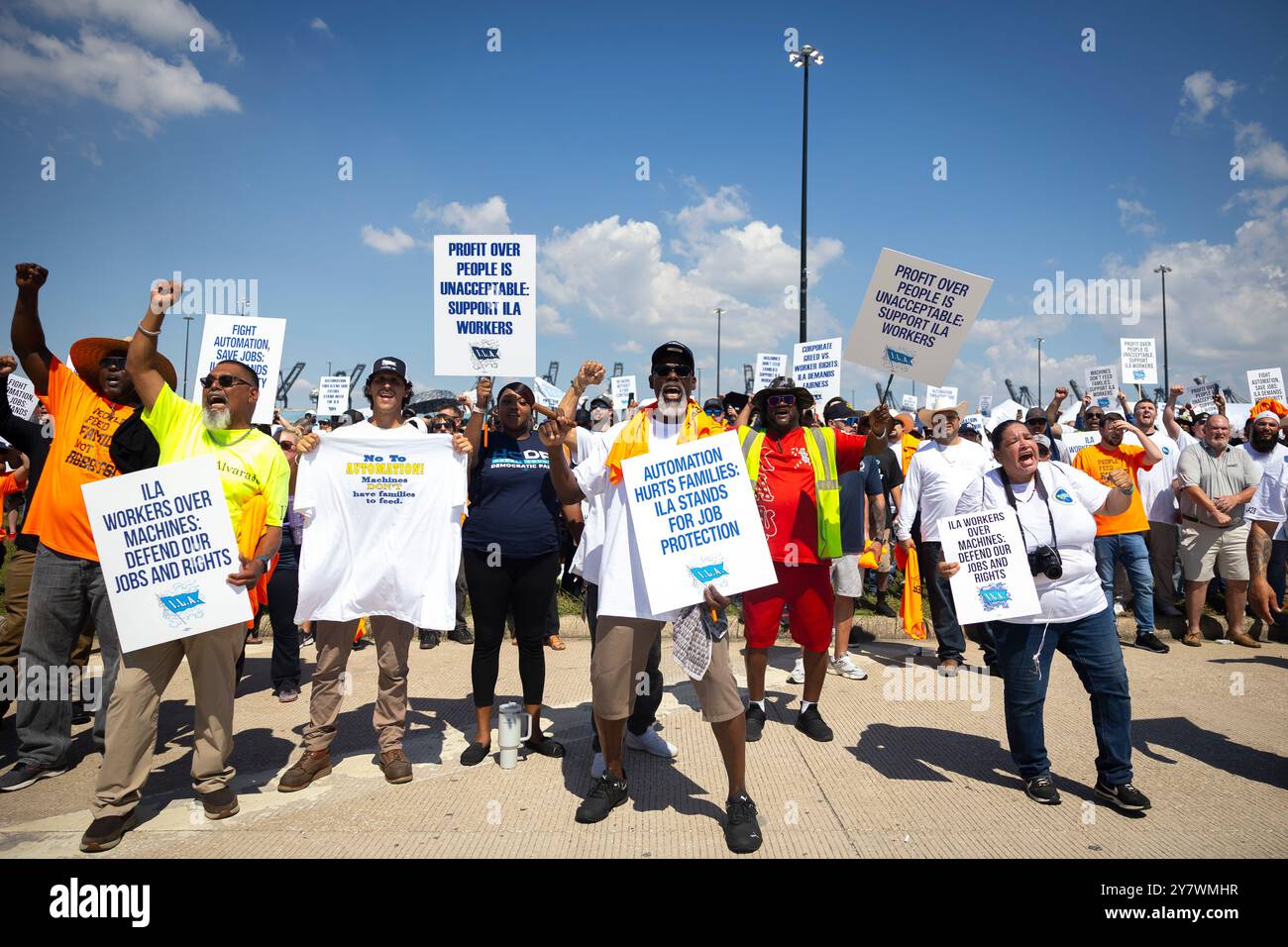 ILA members strike at the Bayport Container Terminal on Tuesday, Oct. 1 ...