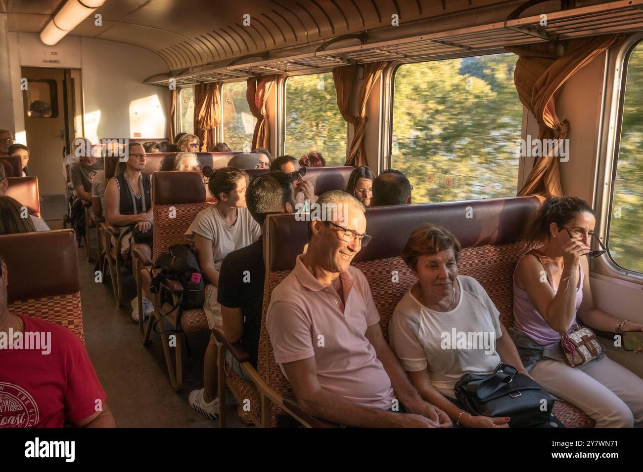 Pinhão, Portugal - October 5, 2023: Inside view of passenger train ...