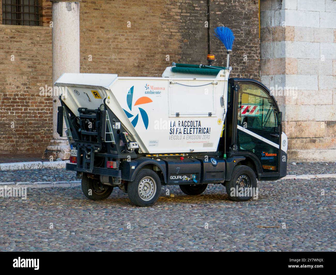 Mantua, Italy September 30th 2024 Small white electric garbage truck ...
