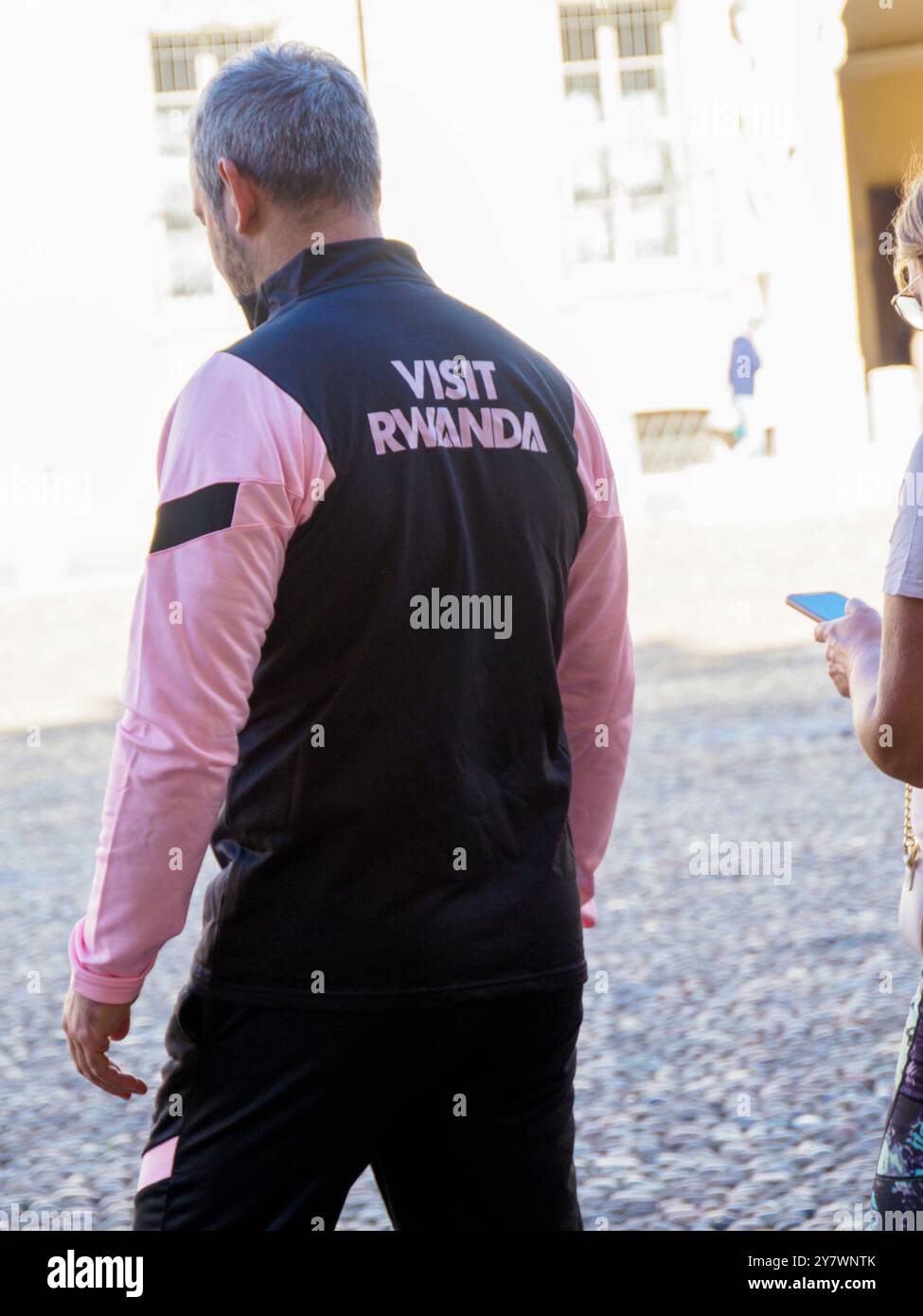 Mantua, Italy September 30th 2024 A man wearing a visit rwanda jersey ...