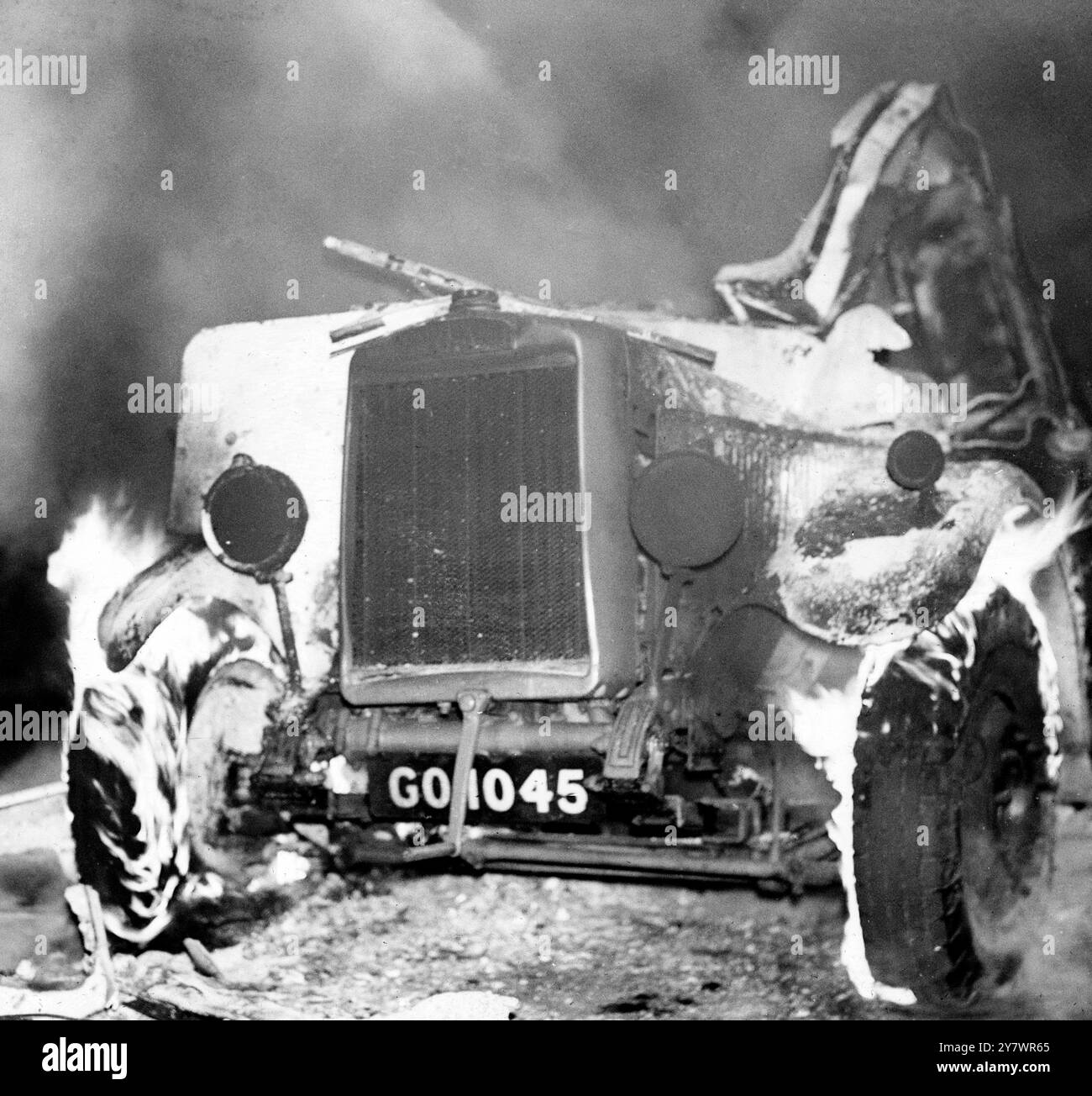 Vehicle on fire during WW2 - England Stock Photo - Alamy