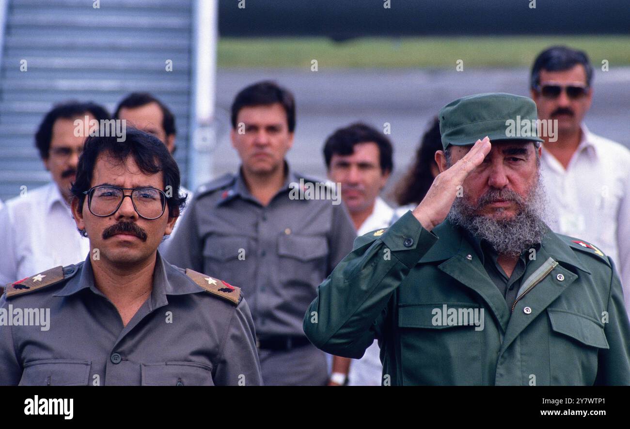 Late Cuban leader Fidel Castro with President Ortega of Nicaragua ...