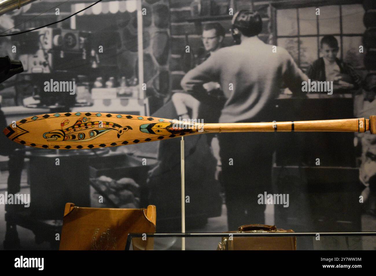 Paddle by ancient natives, hand-painted, displayed in a museum ...