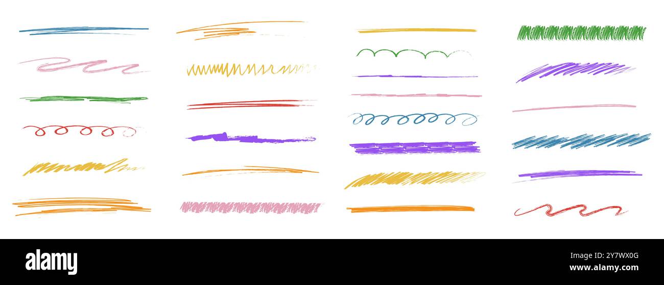 Chalk lines and squiggles, hand drawn doodle underlines thick line ...