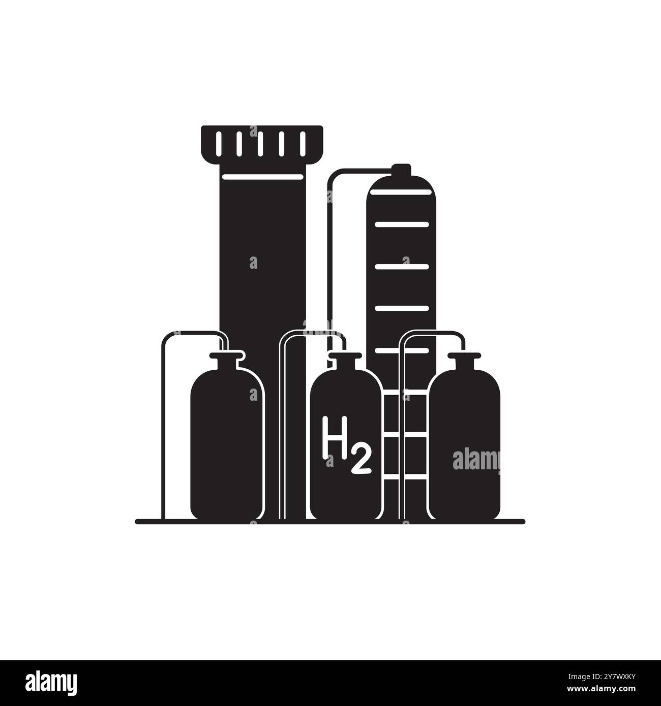 Hydrogen plant silhouette icon in flat style. Renewable energy ...