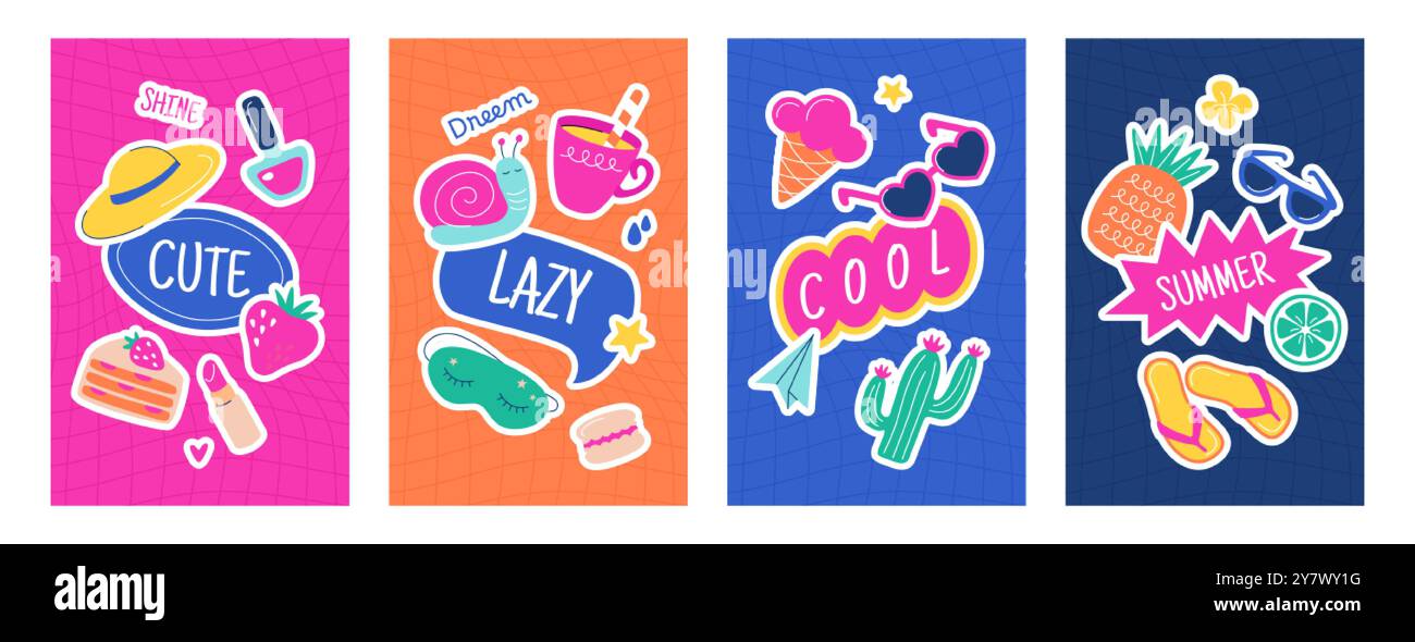 Posters with cute diary journal stickers for personal daily planner ...