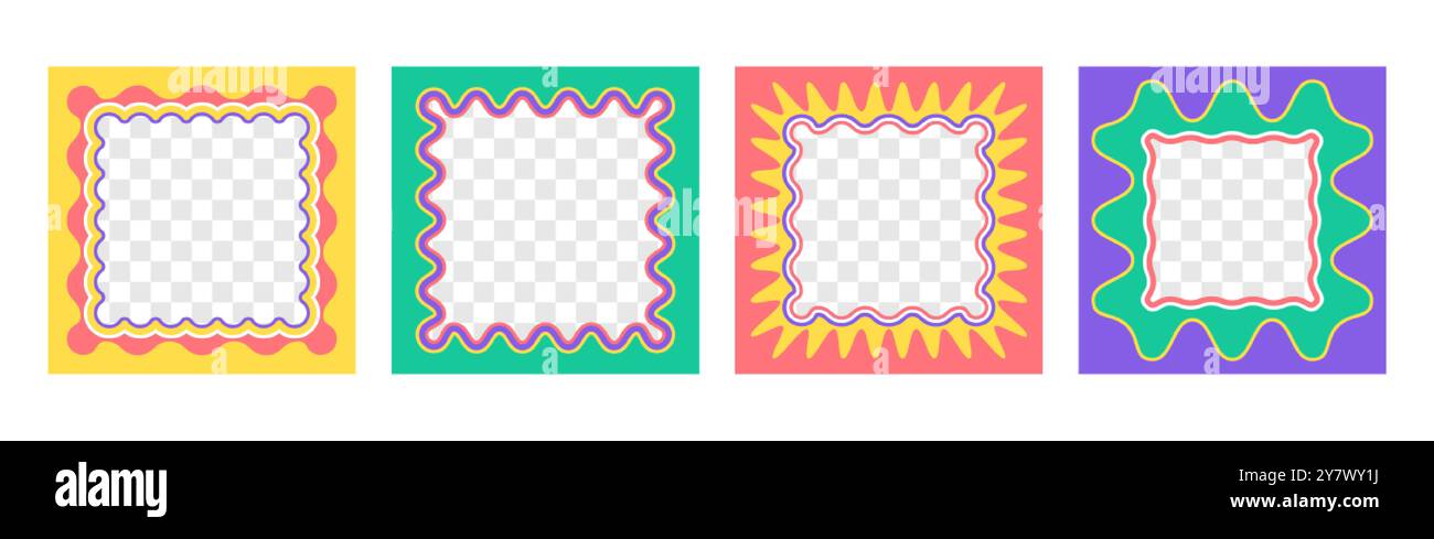Vector set of square wavy frames with scallop edges. Squiggle photo ...