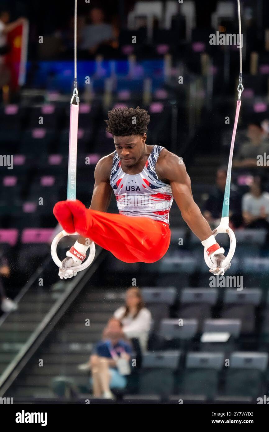 Fred Richard (USA) competing on the rings during the Artistic ...