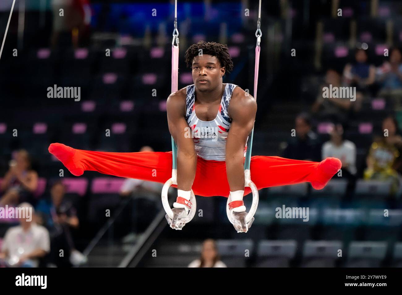 Fred Richard (USA) competing on the rings during the Artistic ...