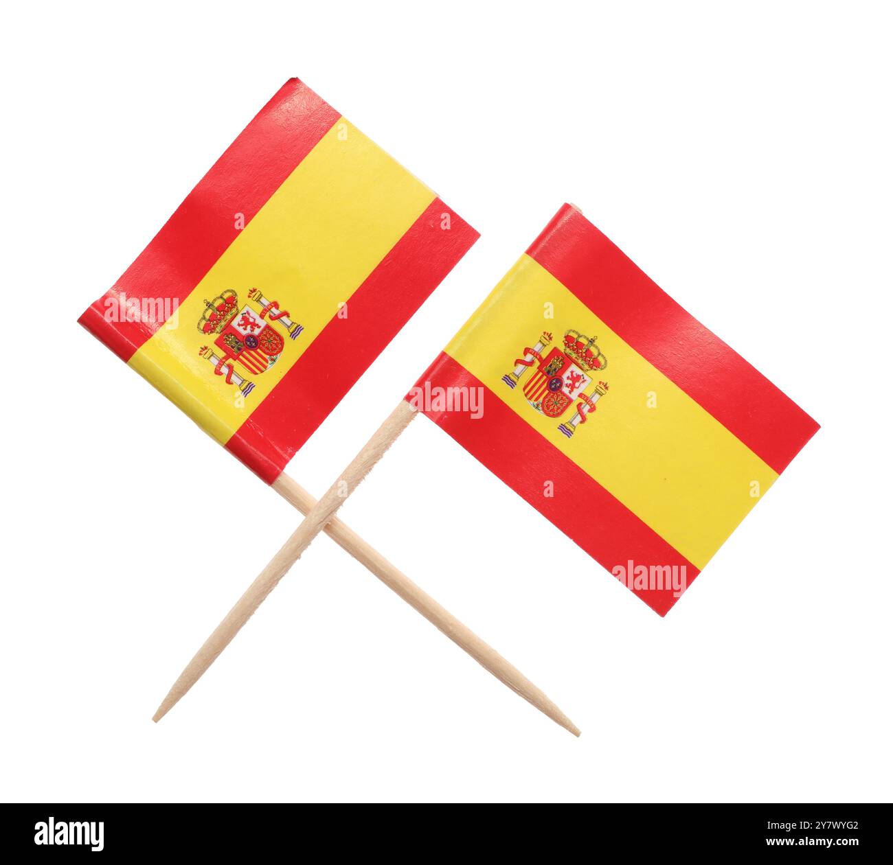 Small paper flags of Spain isolated on white Stock Photo - Alamy