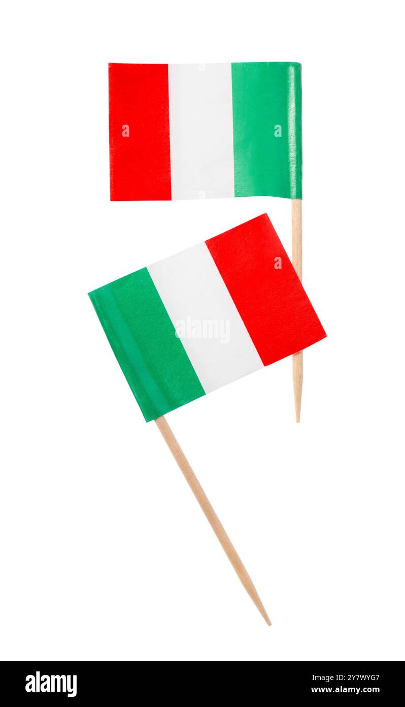 Small paper flags of Italy isolated on white Stock Photo - Alamy