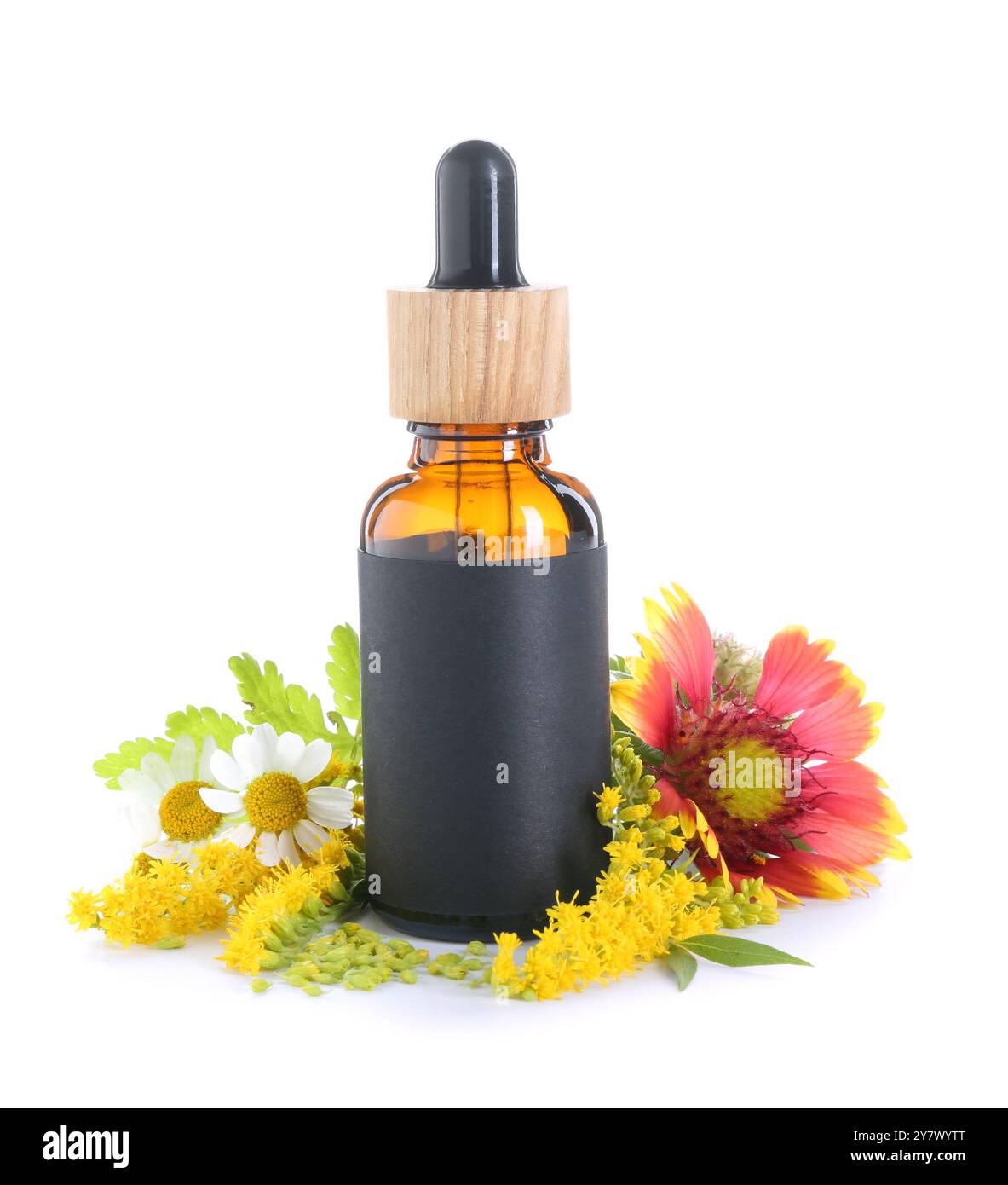 Bottle of tincture and flowers isolated on white Stock Photo - Alamy