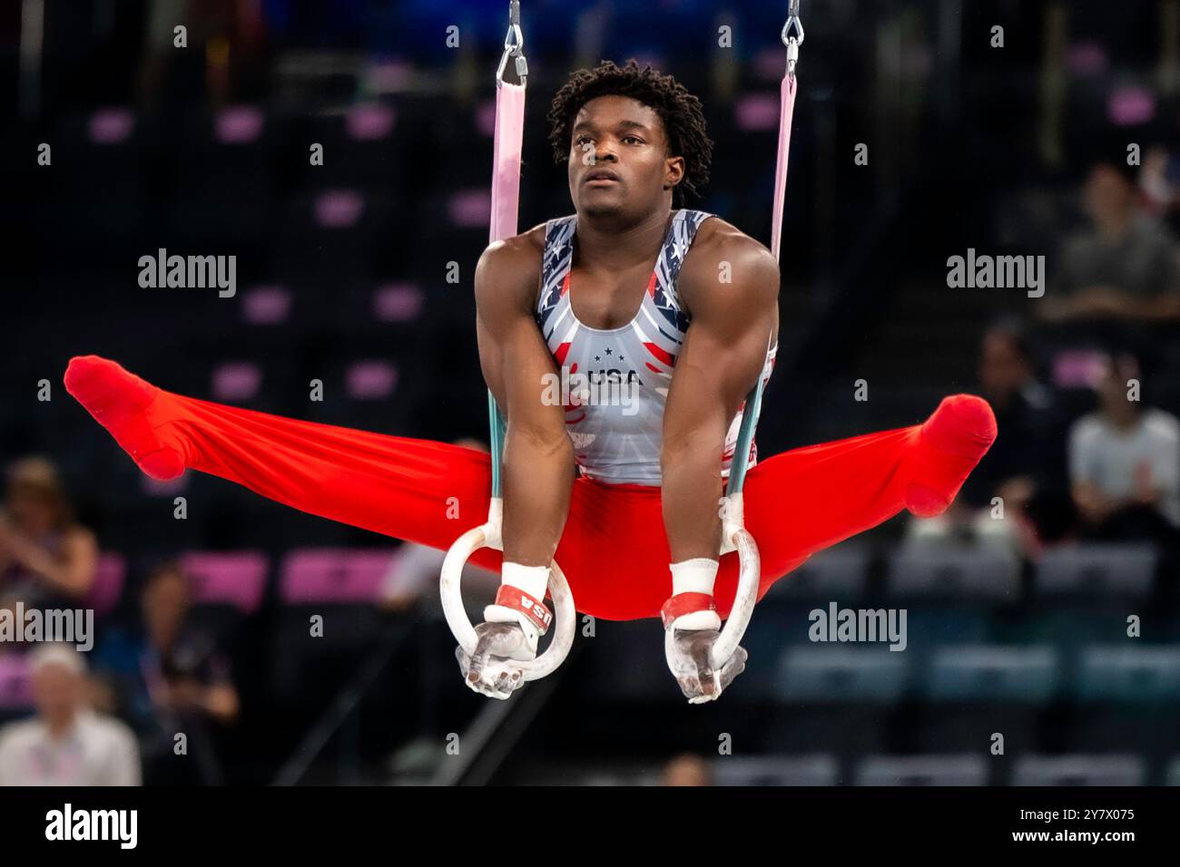 Fred Richard (USA) competing on the rings during the Artistic ...