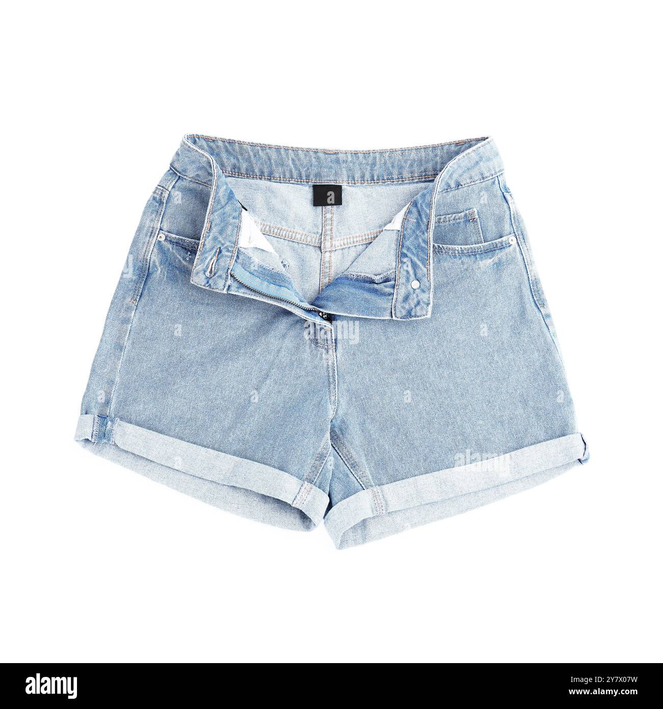 Stylish light blue denim shorts isolated on white, top view Stock Photo ...
