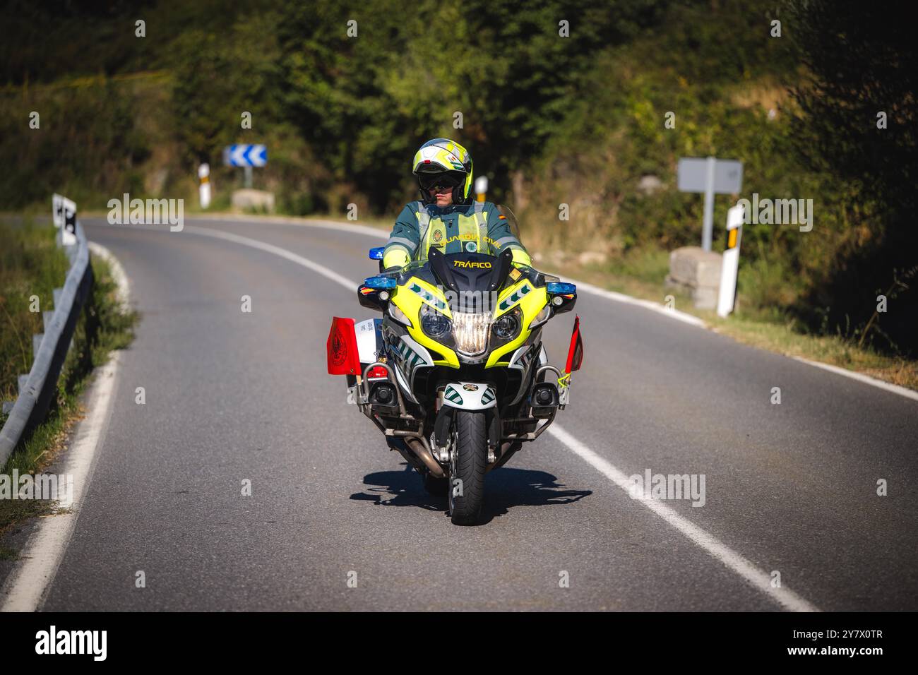 Civil Guard motorcycle on the road, traffic police in Spain Stock Photo ...