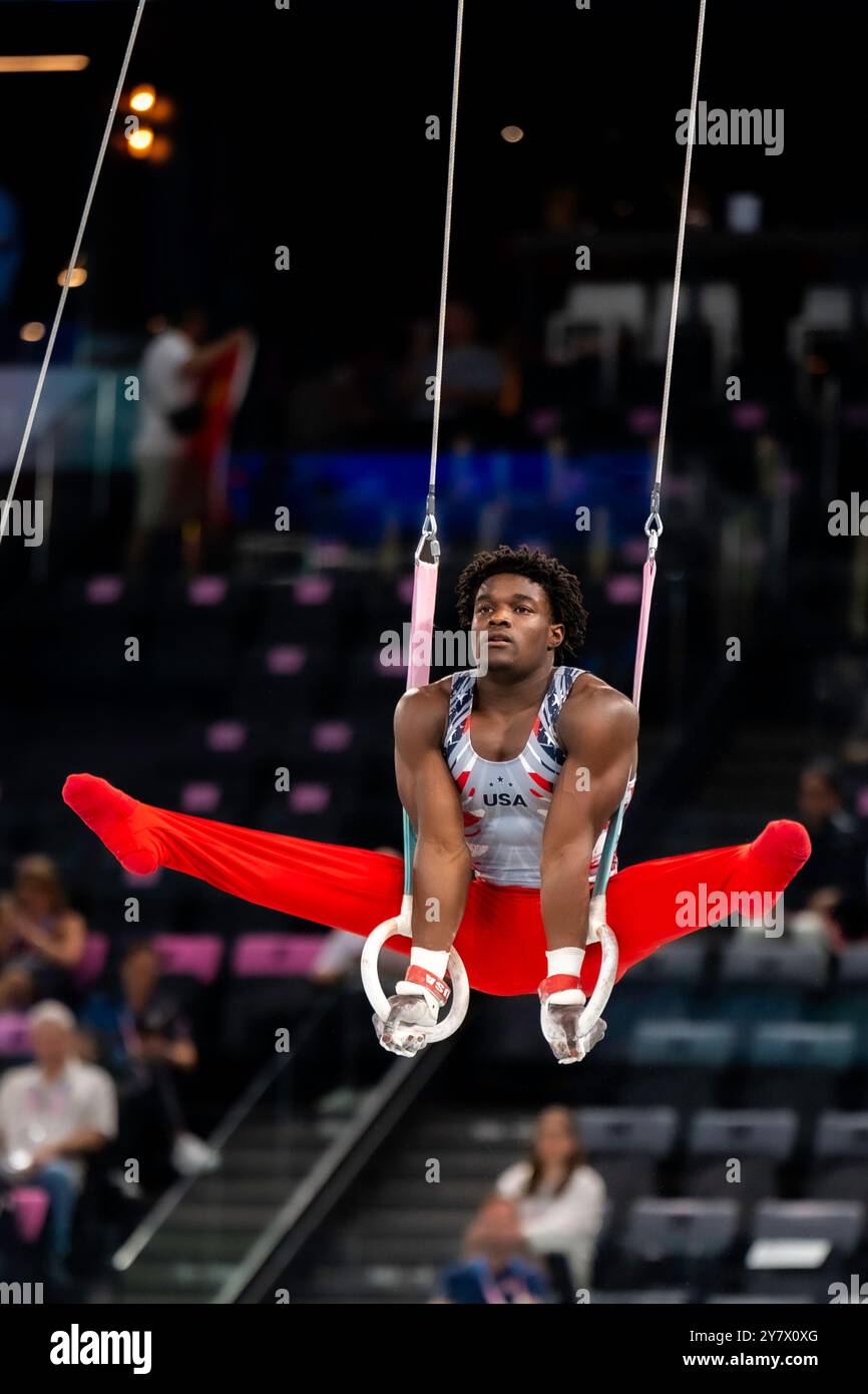 Fred Richard (USA) competing on the rings during the Artistic ...
