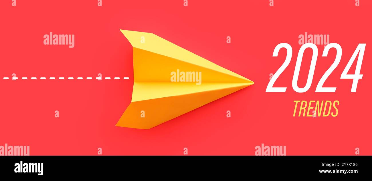 Paper plane and text 2024 TRENDS on red background Stock Photo - Alamy