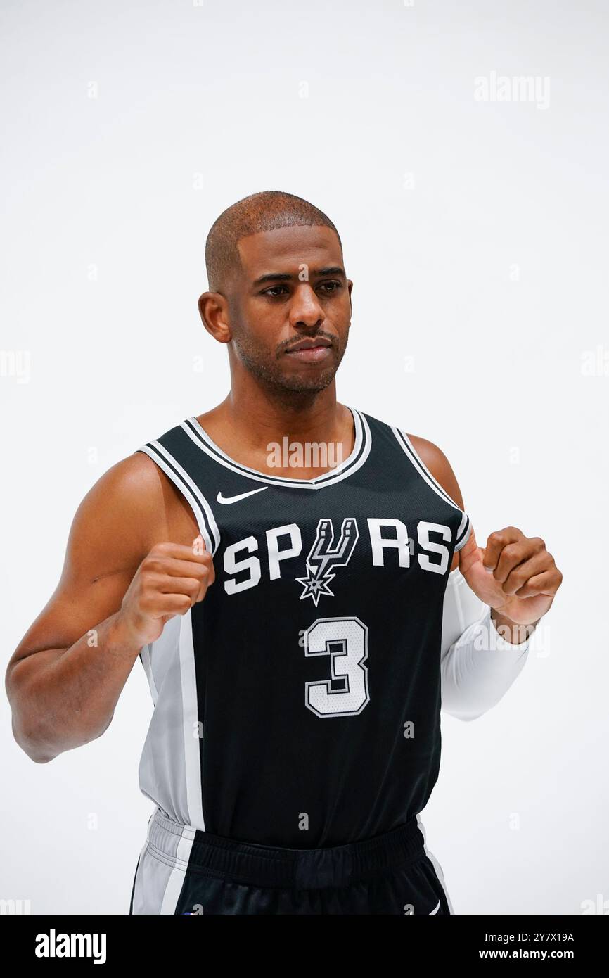 NBA basketball star CHRIS PAUL takes part in the San Antonio Spurs annual Media Day for the ...