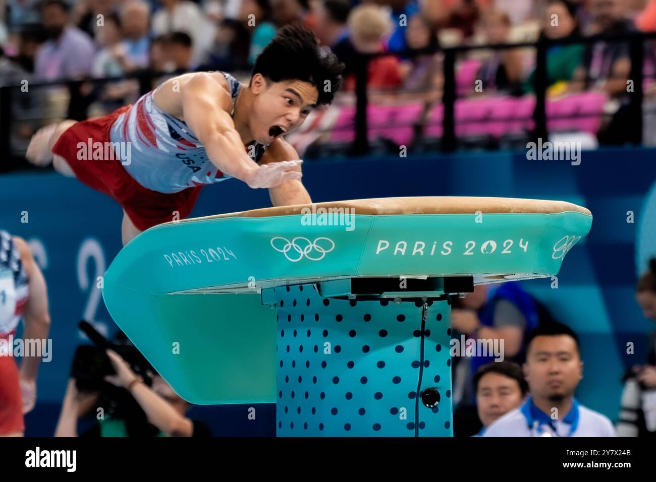 Asher Hong (USA) competing on the vault during the Artistic Gymnastics ...