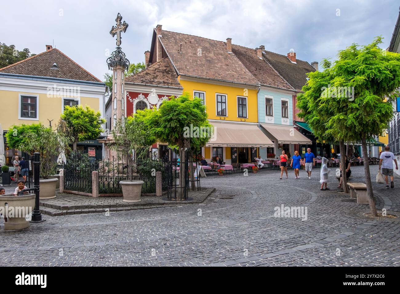 Houses and main square in the village of Szentendre, Hungary Stock ...