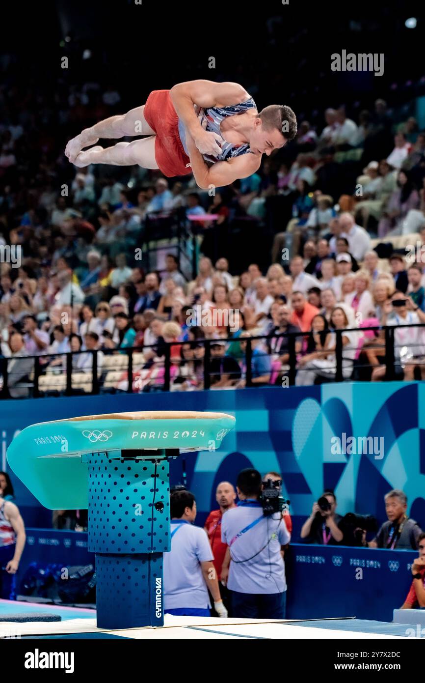Paul Juda (USA) competing on the vault during the Artistic Gymnastics ...