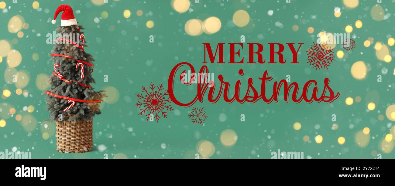 Greeting banner for Christmas with decorated fir tree Stock Photo - Alamy